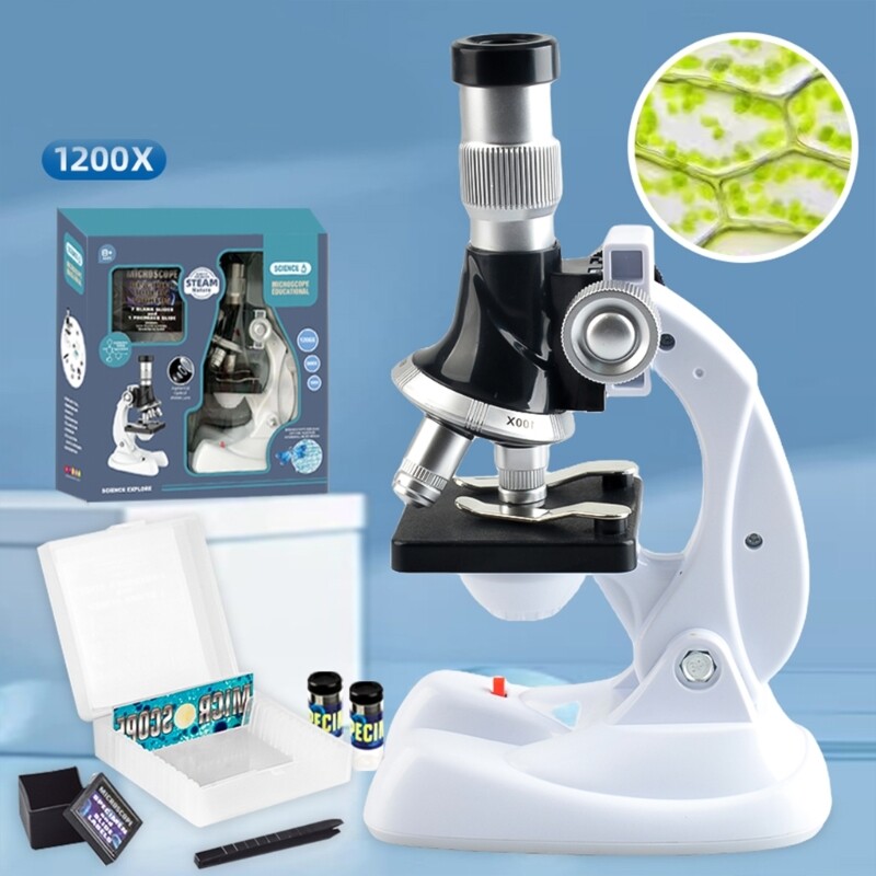 100/600/1200X Led Lab Microscope Set for Kids Biology Microscope for ...