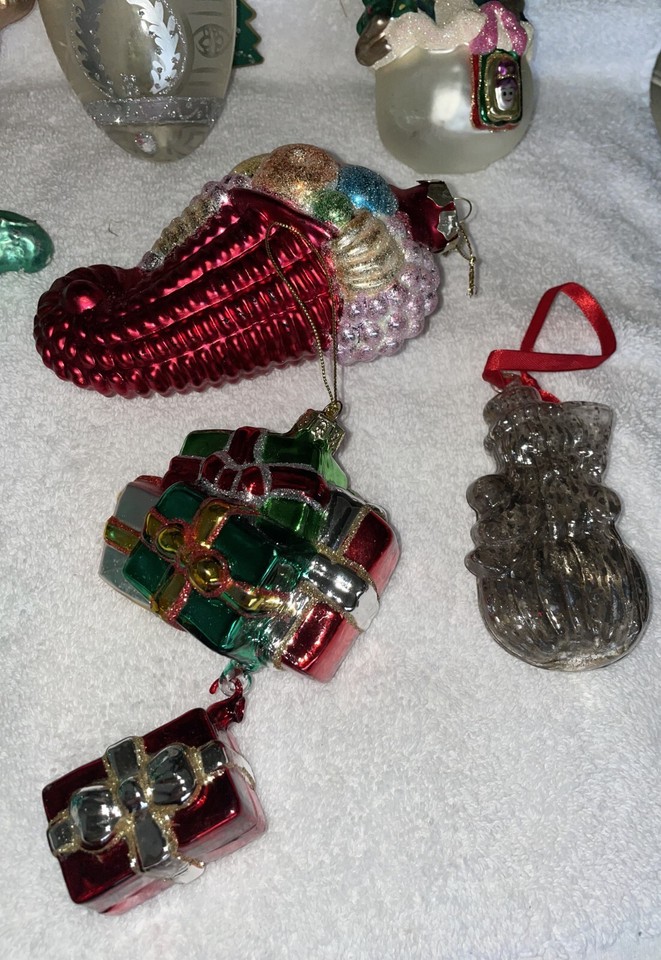 12 Unique Blown Glass Christmas Ornaments Cornucopia Pickles Snowman ...