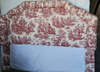 Upholstery Queen Headboard Red And Beige Toile Rustic European | eBay