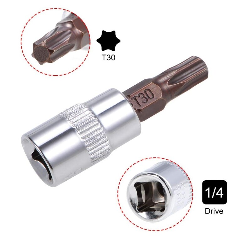 1/4" Drive x T30 Torx Bit Socket S2 Steel Bits CR-V Sockets 38mm Length ...