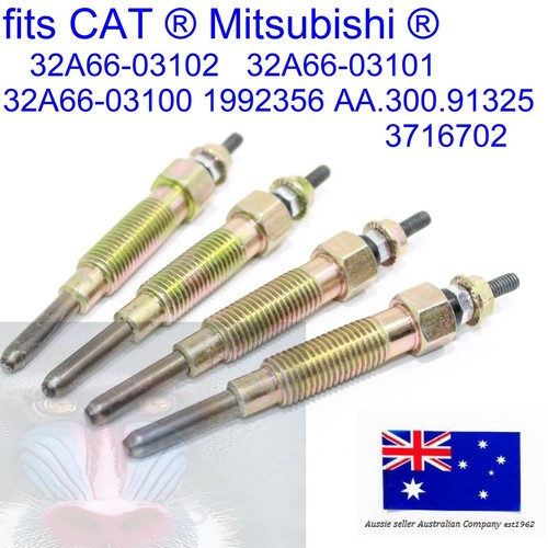 fits 4 CAT Caterpillar Mitsubishi Glow Plugs 32A66-03100 32A66-03101 ...
