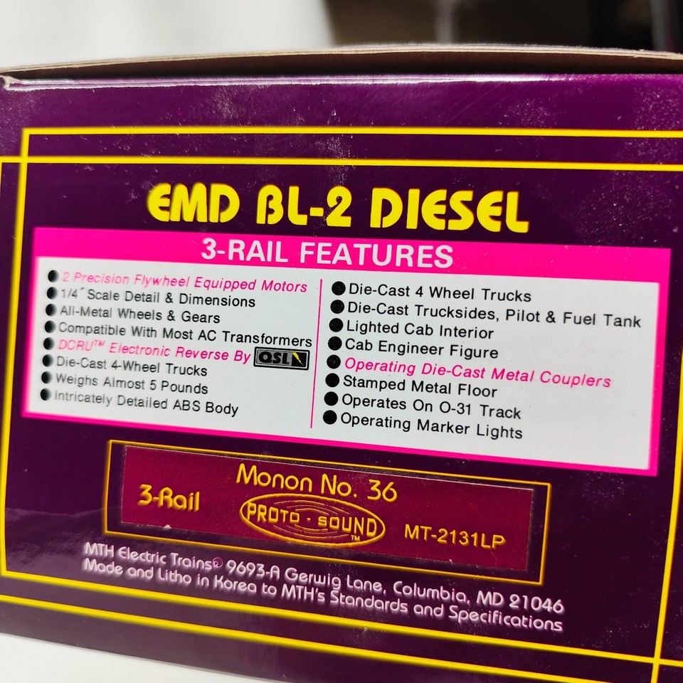 MTH 20-2131LP Monon EMD BL2 Powered Diesel Engine with ProtoSound #36 O ...