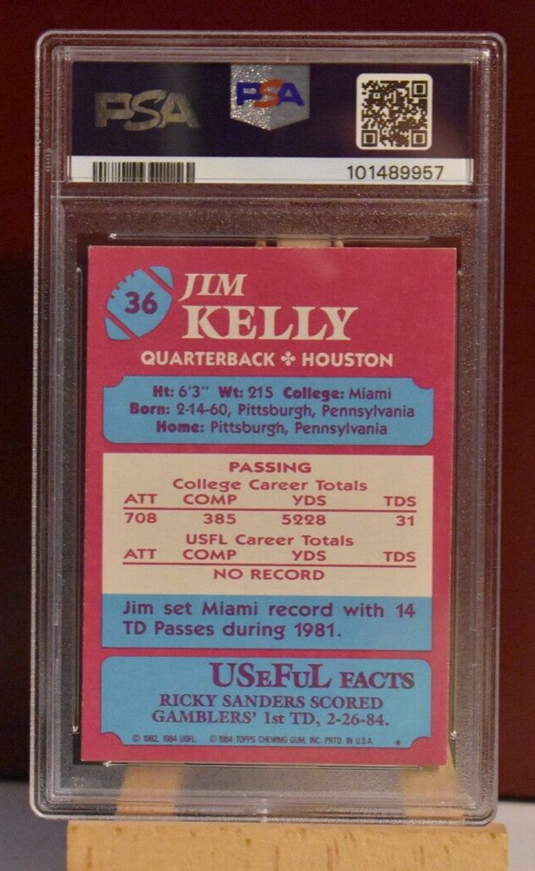 Jim Kelly USFL ROOKIE PSA GRADE 7 NM 1984 Topps USFL Football Card #36 ...