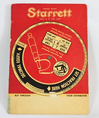 Vtg Starrett Tools Slide Chart Screw Threads Tap Drill Sizer Ruler ...