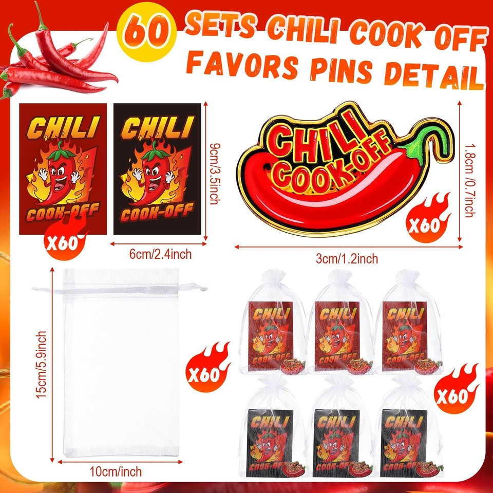 Yinkin 60 Sets Chili Cook Off Gift Bulk Pepper Lapel Pins with Capsicum ...