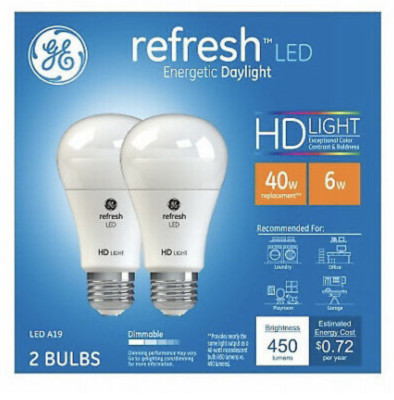 2 Pack GE Refresh LED HD Light 6 Watt 40 Watt Replacement A19 Dimmable ...