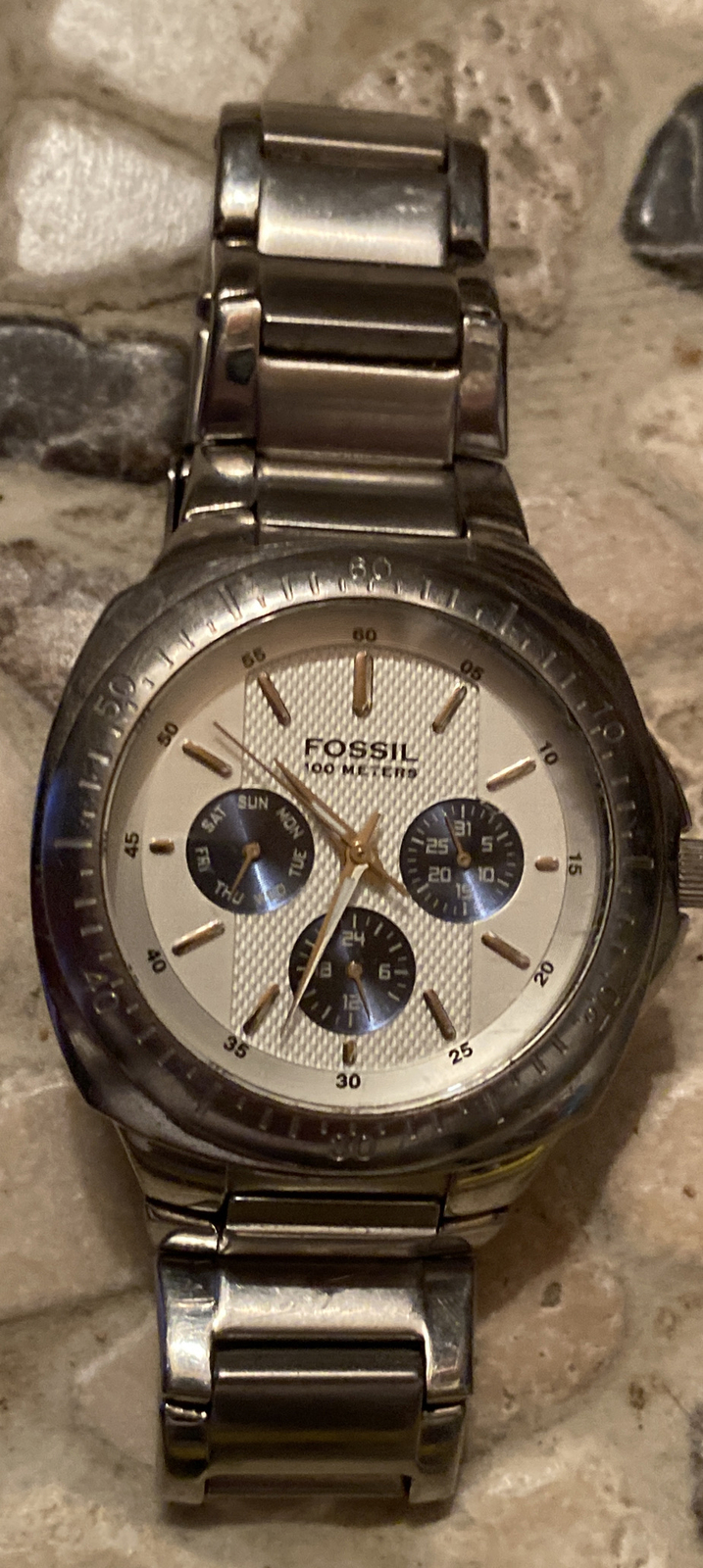 Fossil Blue Mens Watch 100 meters BQ -9236 4 dial sport | eBay