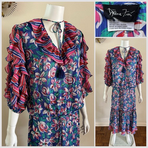 1980s Diane Freis Georgette Top & Skirt Set 2pc Sequin Ruffle Floral ...