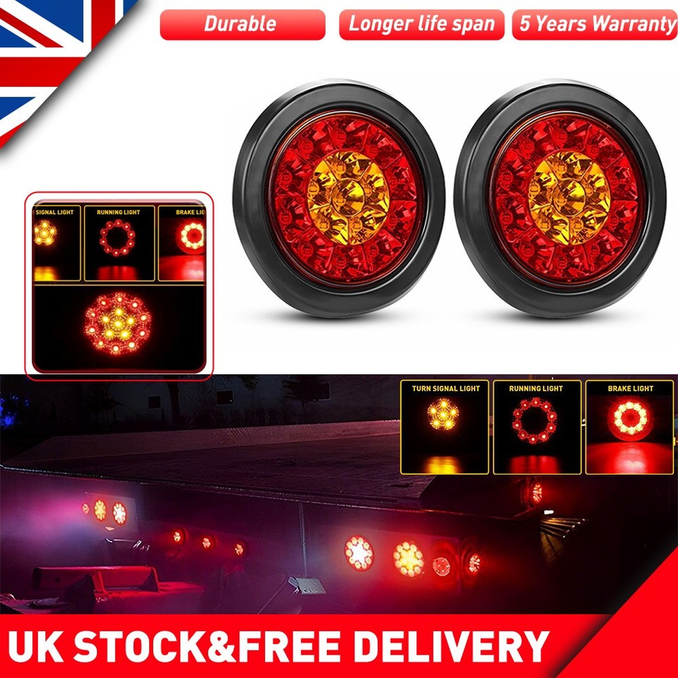 Amber/Red 4inch Round LED Truck Trailer Stop Turn Tail Brake Lights ...