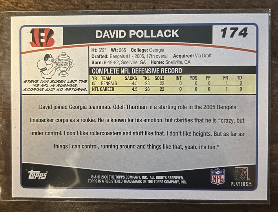 2006 Topps #174 David Pollack Cincinnati Bengals Football Card | eBay