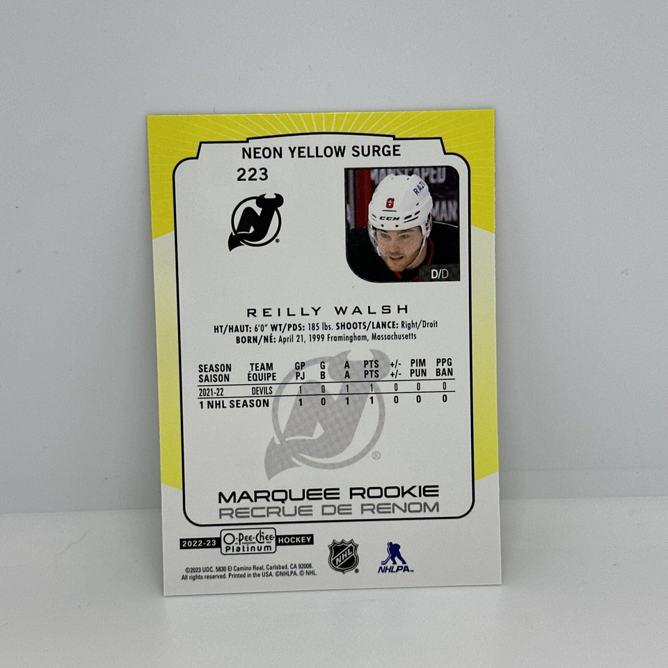 2022-23 O-Pee-Chee Platinum REILLY WALSH Marquee Rookie Neon Yellow ...