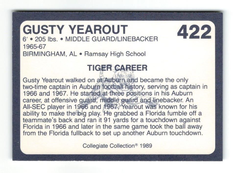 GUSTY YEAROUT AUBURN TIGERS 1989 #422 | eBay