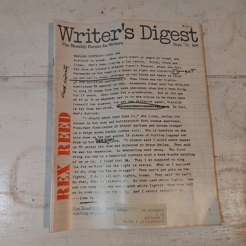 Writer's Digest Magazine: Rex Reed, September 1973 | eBay