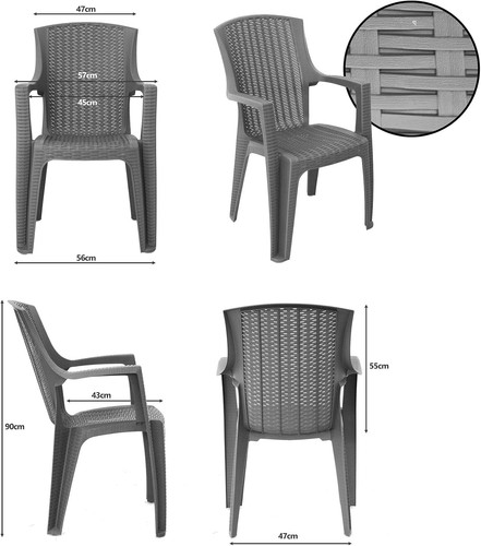 Set of 2 Grey Plastic Rattan Effect Garden Chairs Stackable High Back ...