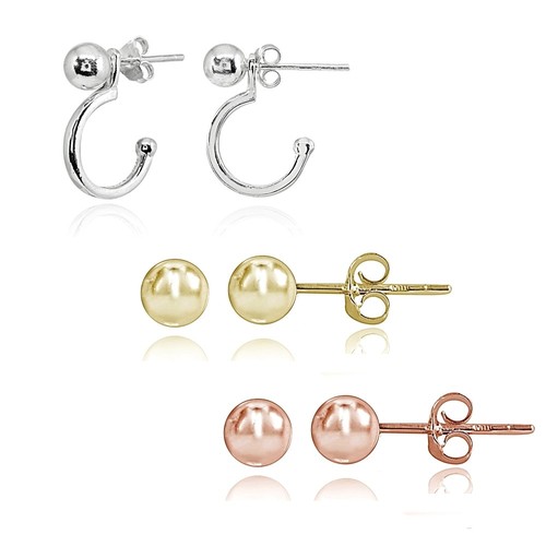Sterling Silver Interchangeable Tri-Color Ball Bead and Half Hoop ...