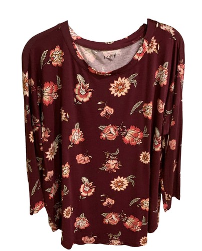 Loft Women’s Pullover 3/4 Sleeve Top Burgundy Floral Size Large New | eBay