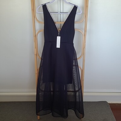 NEW Divine Avenue Size 10 Midi Dress Sleeveless Mesh Overlay Navy Blue ...