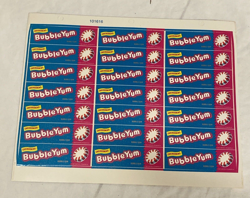 1990 BUBBLE YUM CHECKERMINT Gum Store Display Decal Sticker Sheet ...