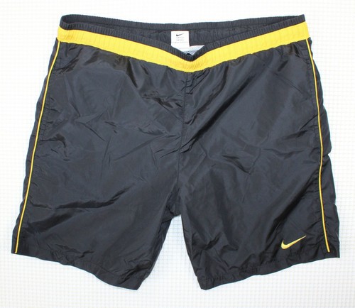 Nike Mens Size Medium Black with Yellow Trim Lined Netted Swim Trunks ...