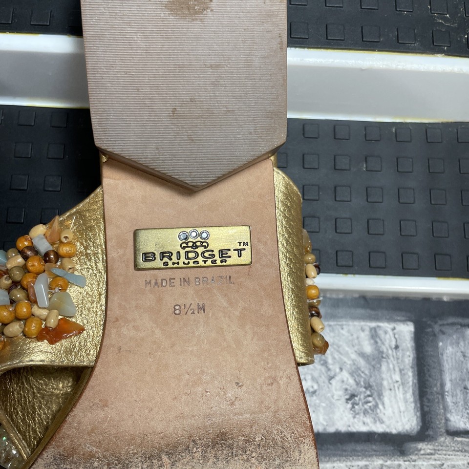 Bridget Shuster Size 8.5 Gold Leather Sandals Studded & Jeweled with ...