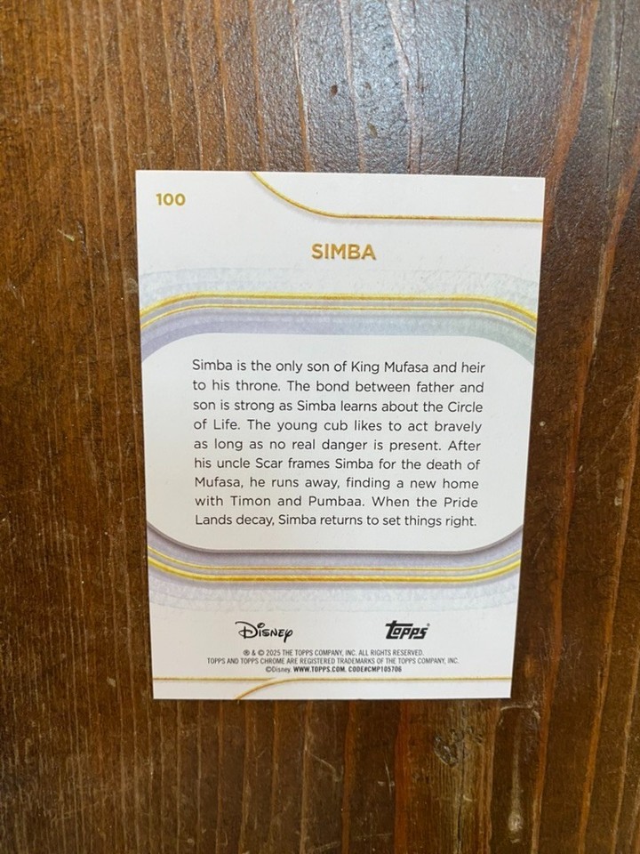 2025 Topps Chrome Disney SIMBA Aqua Refractor 008/299 #100 Lion King Numbered | eBay