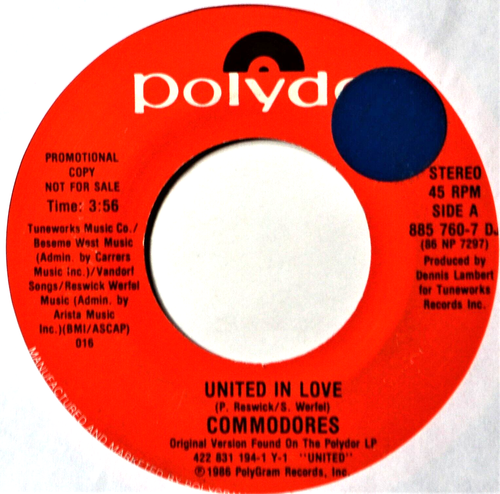 Commodores United in Love 80's R&B DJ EX++ 45 7" Vinyl -Check for ...