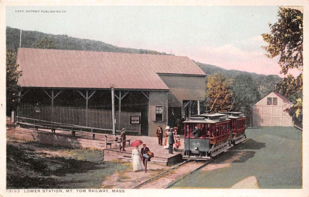 Holyoke Massachusetts Lower Station, Mt. Tom Railway Color Lithograph ...