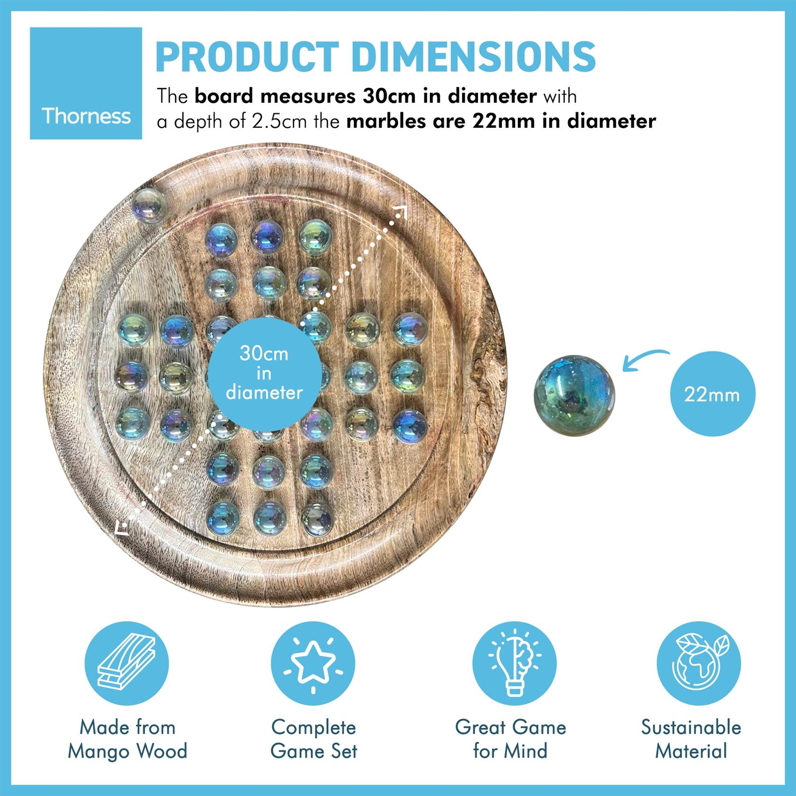 30cm mango wood solitaire board game with soap bubble glass marbles | eBay