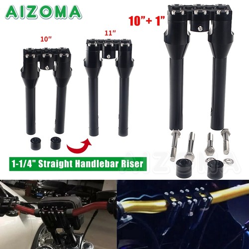 1-1/4" 31.8mm Clamp Straight 10"+ 1" Handlebar Risers For Harley Dyna ...