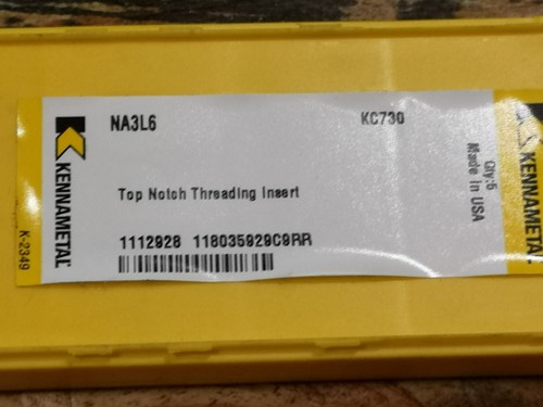 Kennametal Carbide Indexable NA3L6 KC730 TOP NOTCH THREADING INSERTS ...