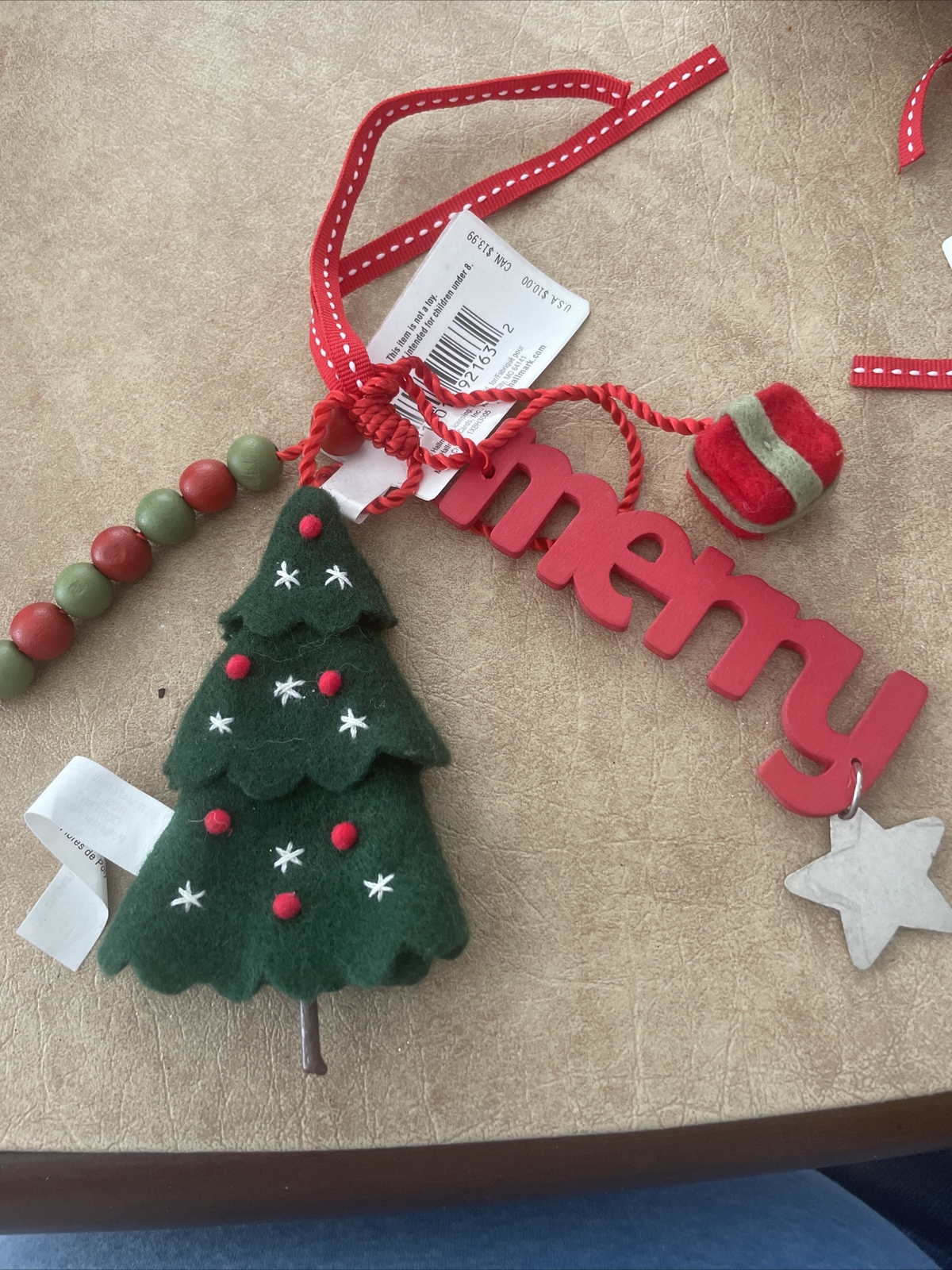 2013 Hallmark Felt Christmas Tree Merry Wood Cut & Star Ornament Long ...