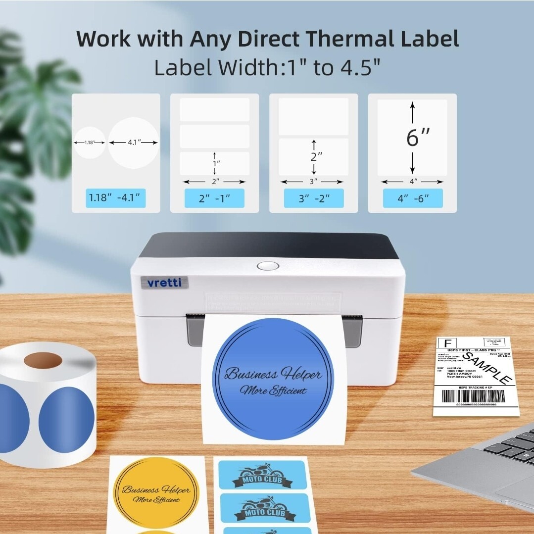 VRETTI Thermal Shipping Label Printer 4x6 Wireless Bluetooth Label ...
