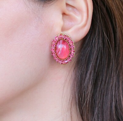 Vintage ORIGINAL BY ROBERT Pink Rhinestone Clip On Stud Earrings | eBay