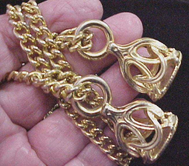 Vintage Gold Tone Lariat Necklace or Belt w 2 Temple Seal Tassels Fobs ...