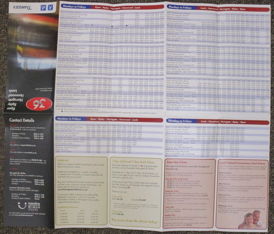 Vintage Transdev route 36 Ripon to Leeds bus timetable leaflet 2009 | eBay