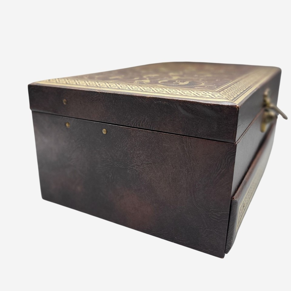 Vtg Mele Large Jewelry Box Chest Armoire 3 Tier Brown Gold Trim ...