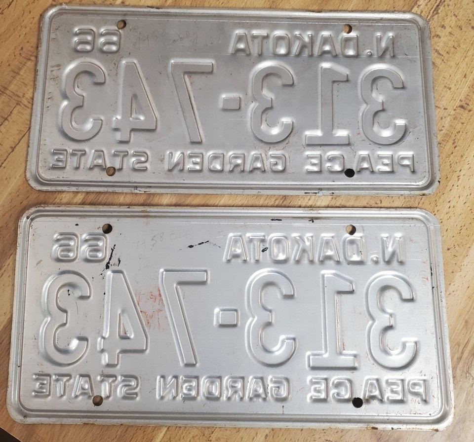 66 1966 1968 ND North Dakota Pair of Vintage License Plates 313-743 | eBay