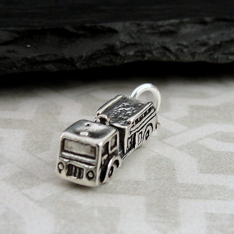 925 Sterling Silver Fire Engine Charm - Fire Truck Charm - Firefighter ...