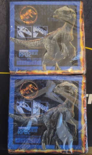 2x Jurassic World Park Paper Napkins Velociraptor Birthday Party ...