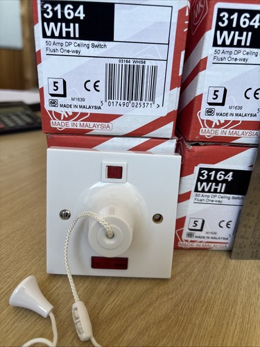 MK 50 Amp Shower Ceiling Pull Cord Switch Double Pole With Neon 45A MK ...