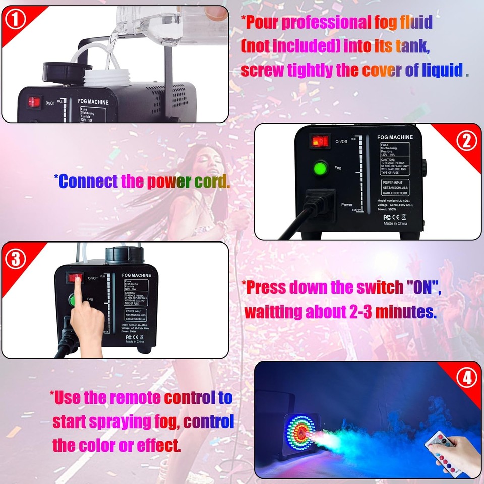 IMONE Smoke Machine with 72 LED Lights, Fog Machine with Remote Control ...