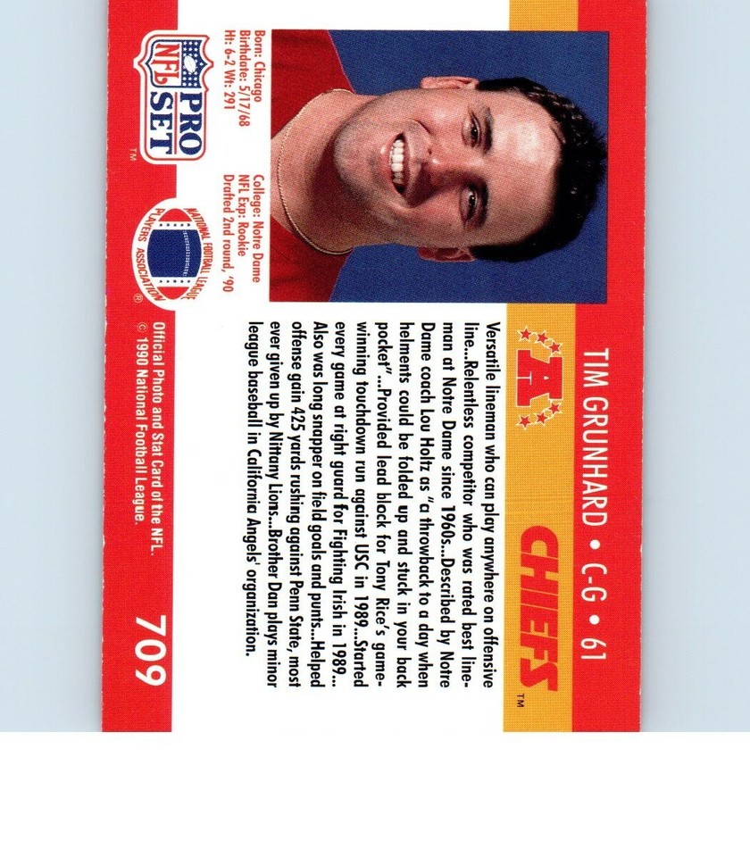 Tim Grunhard 709 Chiefs 1990 Pro Set NFL Football Trading Card | eBay