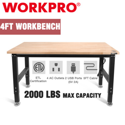 WORKPRO 4FT Heavy Duty Adjustable Workbench Rubber Wood Workstation ...