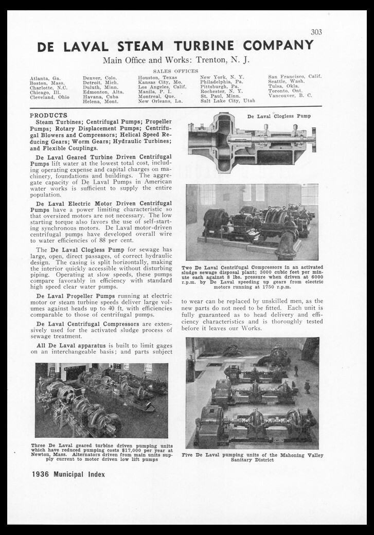 1936 De Laval Steam Turbine Co Compressor Pumps Trenton NJ VTG trade ...