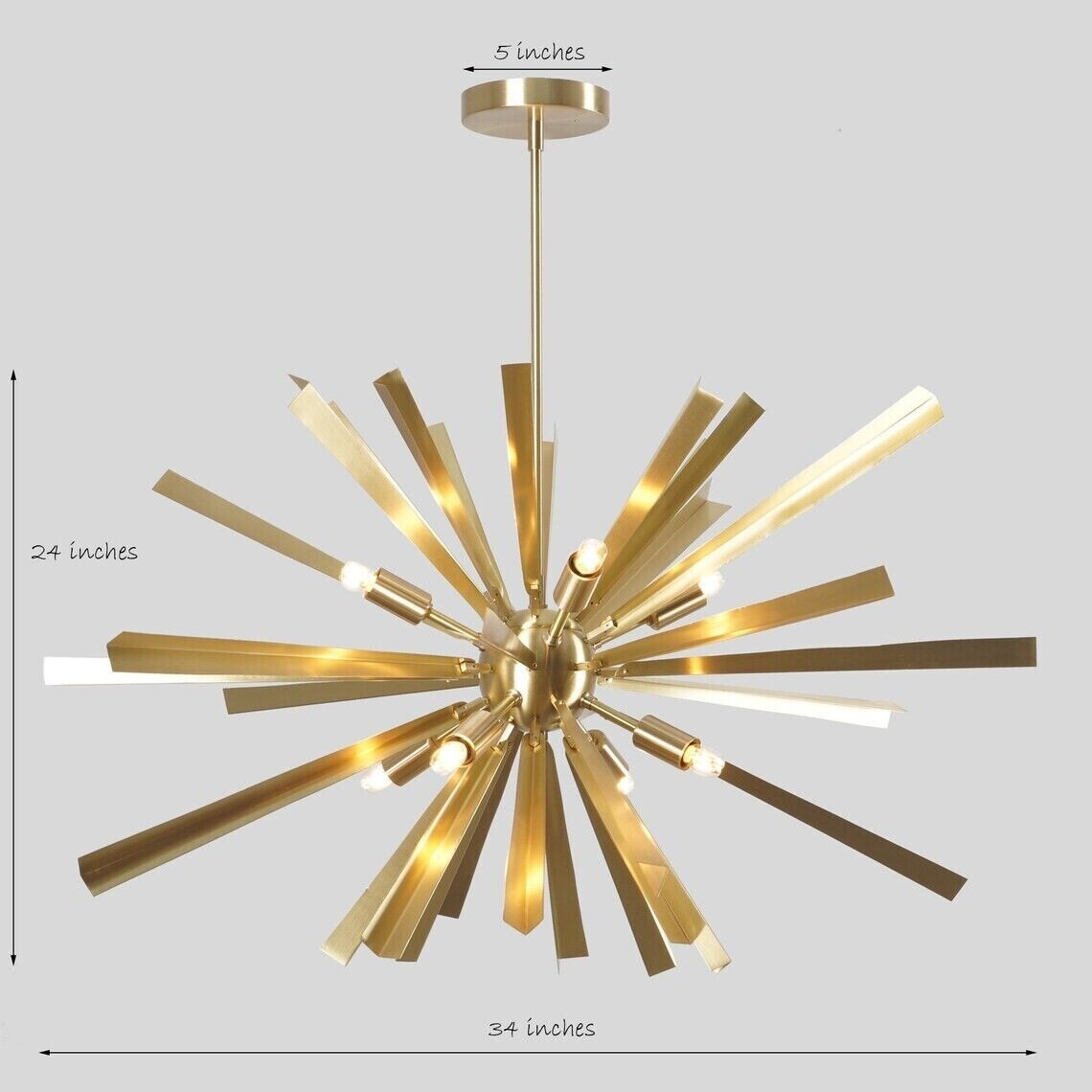 Mid Century Eight Light Brass Spikes Chandelier Sputnik Brass Ceiling ...