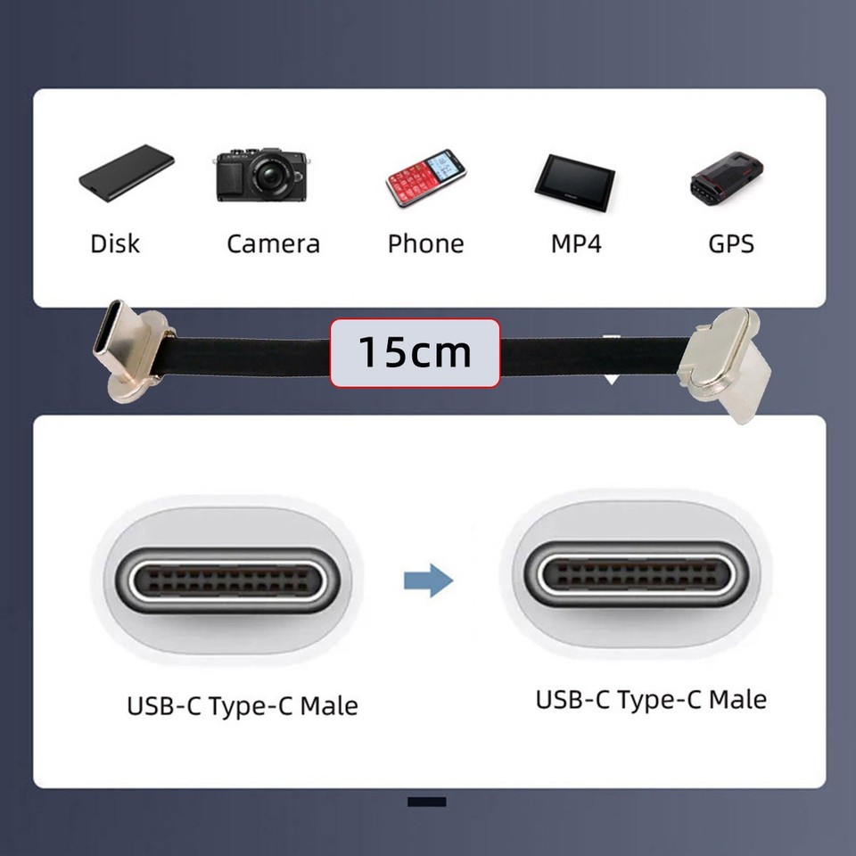 Angled USB-C Type C to USB-C Slim Flat Cable Power USB2.0 Data 65W Fast ...
