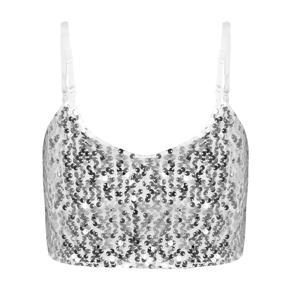 Kids Girls Stylish Adjustable Spaghetti Shoulder Straps Shiny Sequins ...