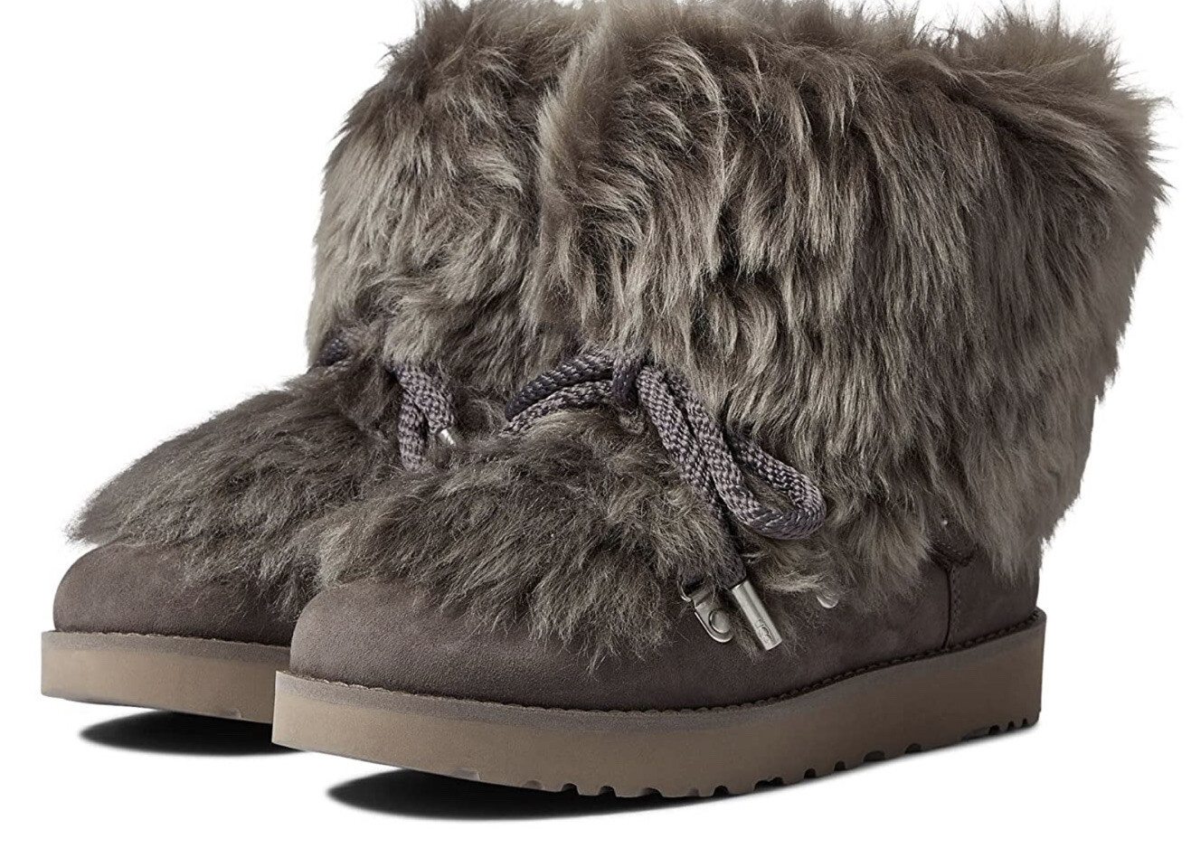 UGG Classic Posh Mini Fur Booties Boots Thunder Cloud Long Sheepskin Sz ...