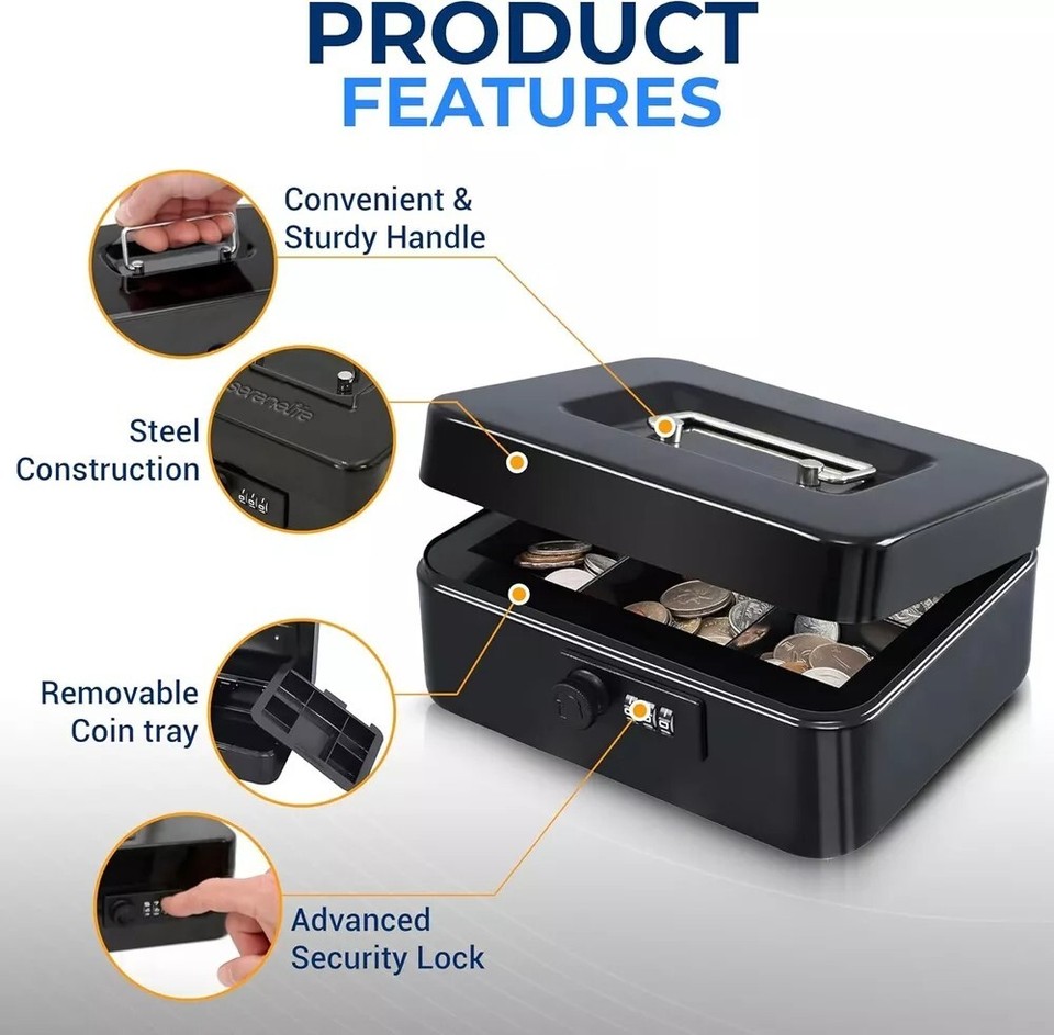 Security Money Box Fire Proof Lock Safe Storage Cash Gun Jewelry ...