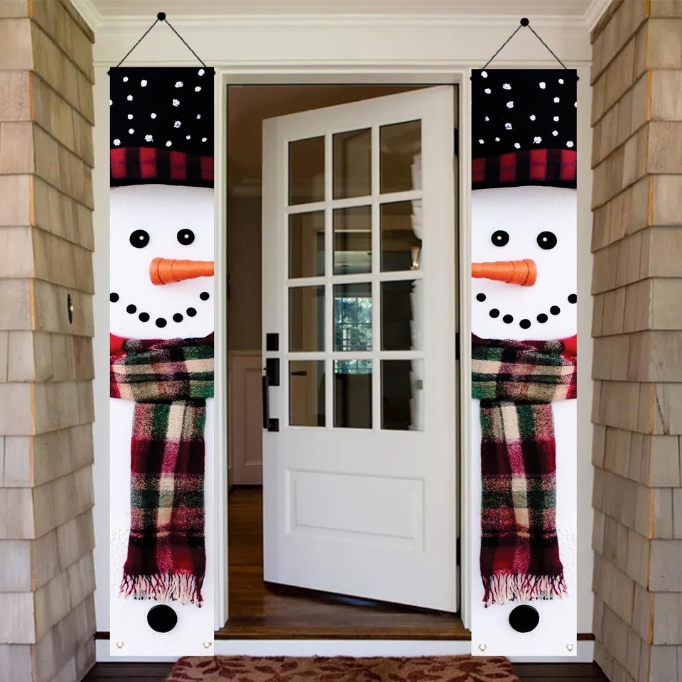 2PCS Snowman Porch Banners 71 x 12 Inch Christmas Door Decorations with ...